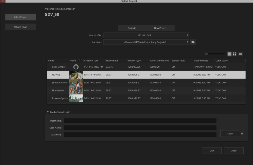 Select Project Window | GeniusDV
